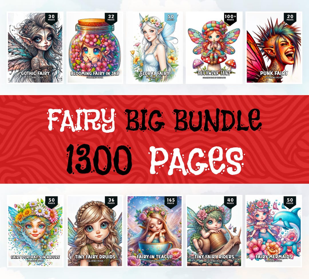 1300 Fairy Coloring Book, Bundle Coloring, Grayscale Coloring Book ...