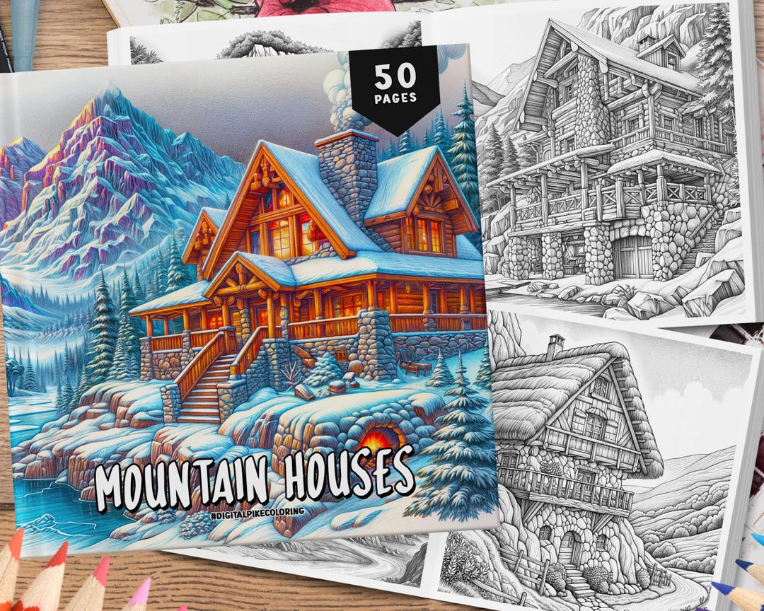 50 Mountain House Coloring Book, Coloring Sheets, House Coloring ...