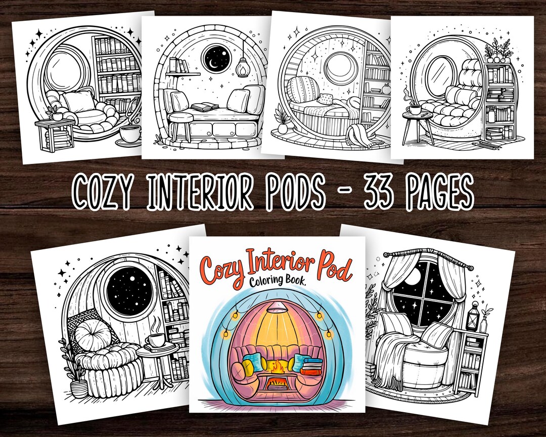 Bold and Easy Cozy Interior Pods Coloring Book Relaxing & Aesthetic ...