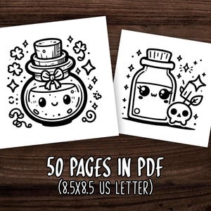 Bold and Easy Coloring Book Cute Magic Potion Jars Simple Coloring ...