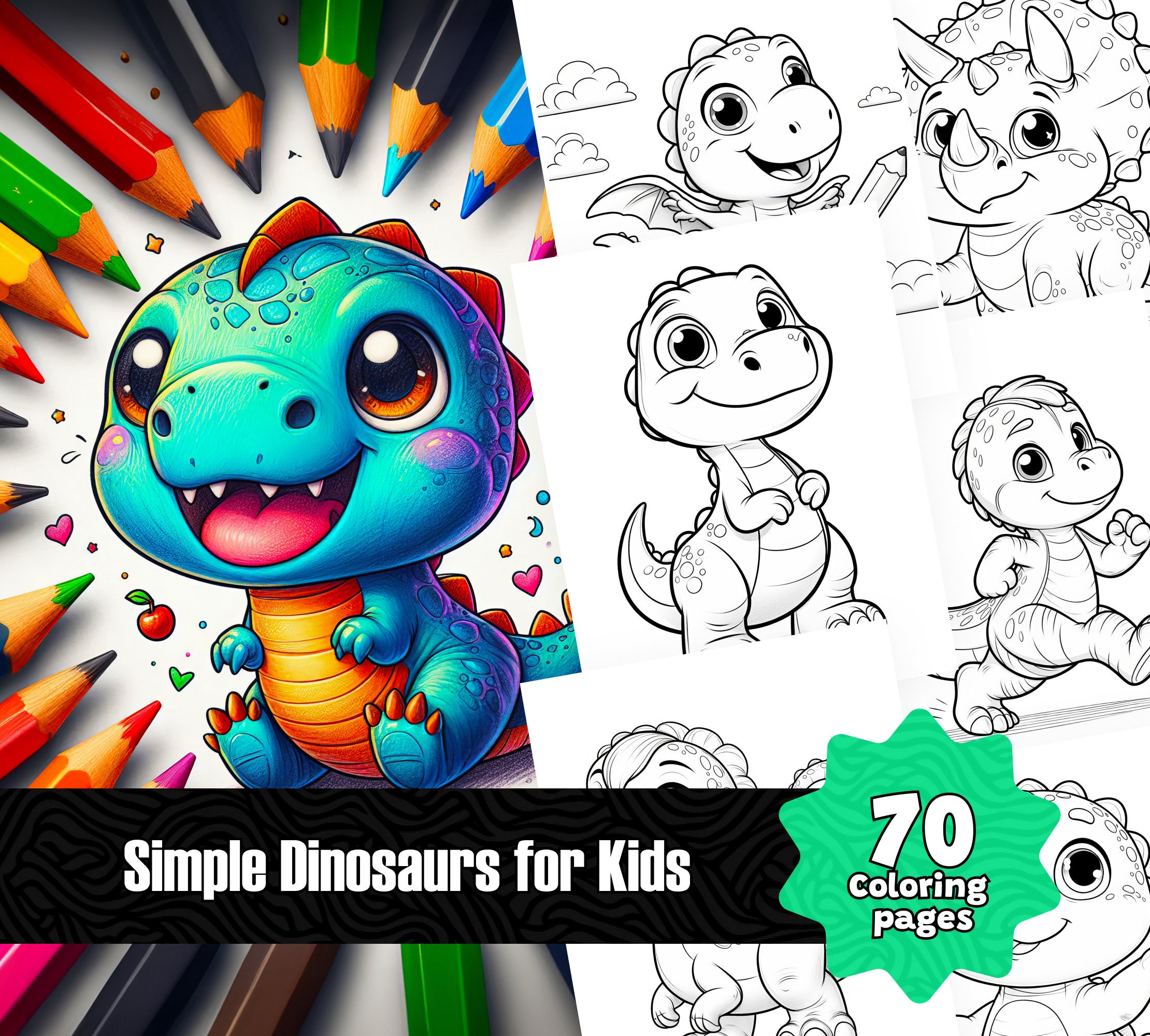 70 Simple Dinosaur Coloring Pages for Kids, Coloring Pages for Kids ...