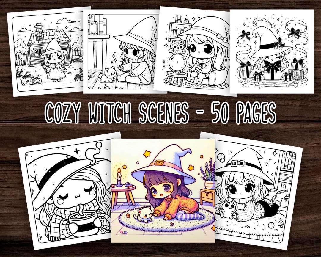 Cozy Witch Scenes Coloring Bold and Easy Coloring Book Cute Kawaii ...