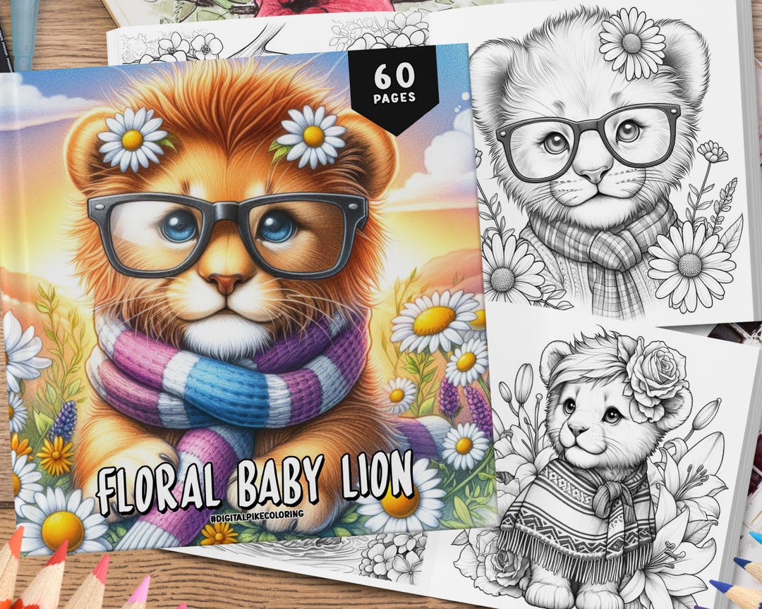 60 Floral Baby Lion Coloring Book, Animal Coloring Book, Coloring ...