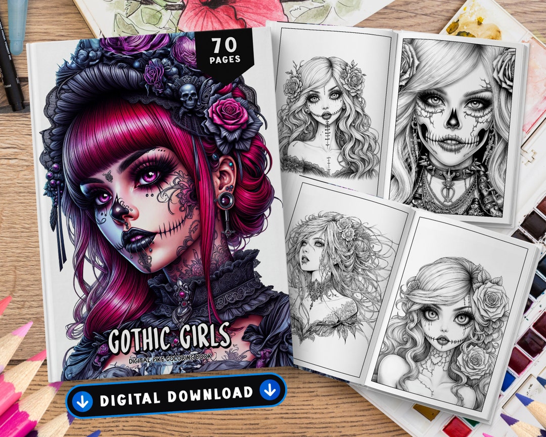 70 Gothic Girls Coloring Pages, Grayscale Coloring, Coloring Sheets ...