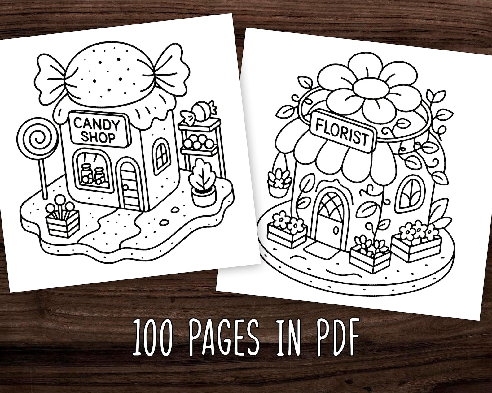 100 Tiny Shops Coloring Book Cute Houses Coloring Kids Coloring Pages ...