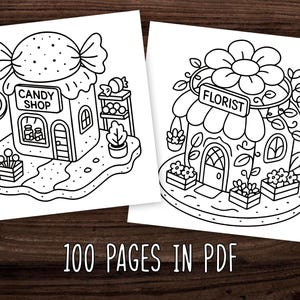 100 Tiny Shops Coloring Book Cute Houses Coloring Kids Coloring Pages ...