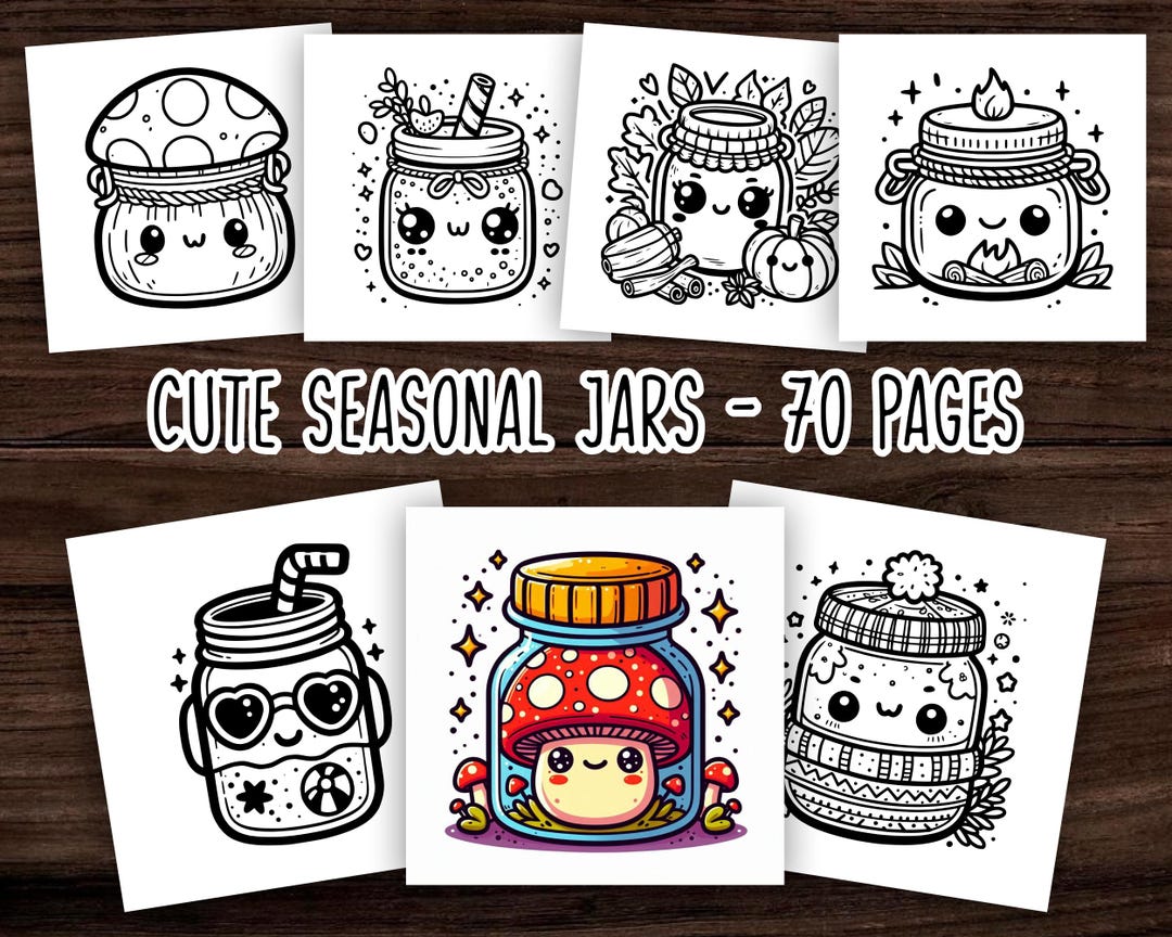 Bold and Easy Coloring Book Simple Coloring Pages Cute Jars Kawaii Jars ...