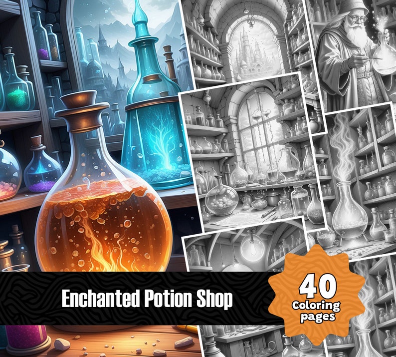 40 Enchanted Potion Shop Coloring Pages, Coloring Sheets, Adult ...