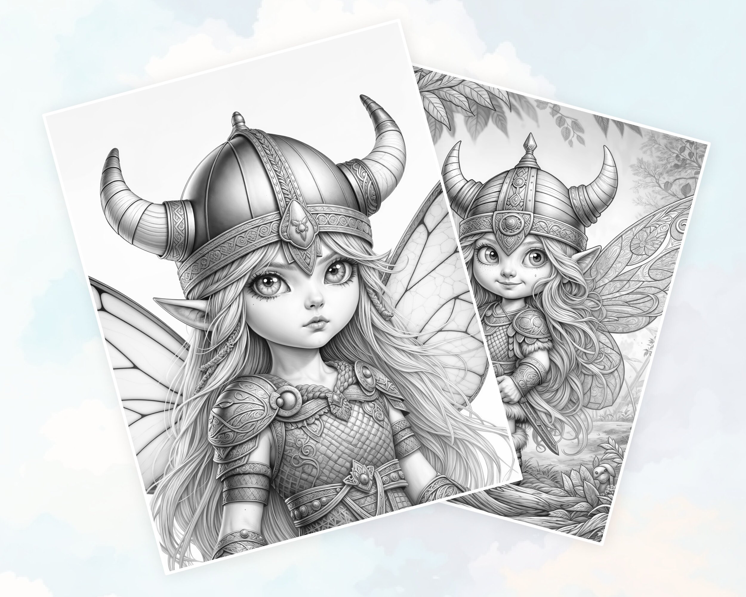 26 Cute Fairy Vikings Coloring Pages, Grayscale Coloring Book ...