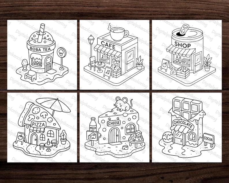 100 Tiny Shops Coloring Book Cute Houses Coloring Kids Coloring Pages ...
