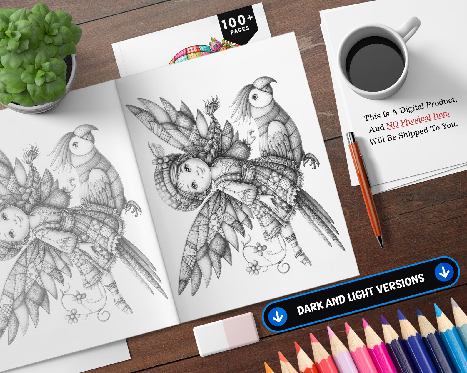 100 Patchwork Fairy Coloring Book, Grayscale Coloring, Coloring Sheets ...