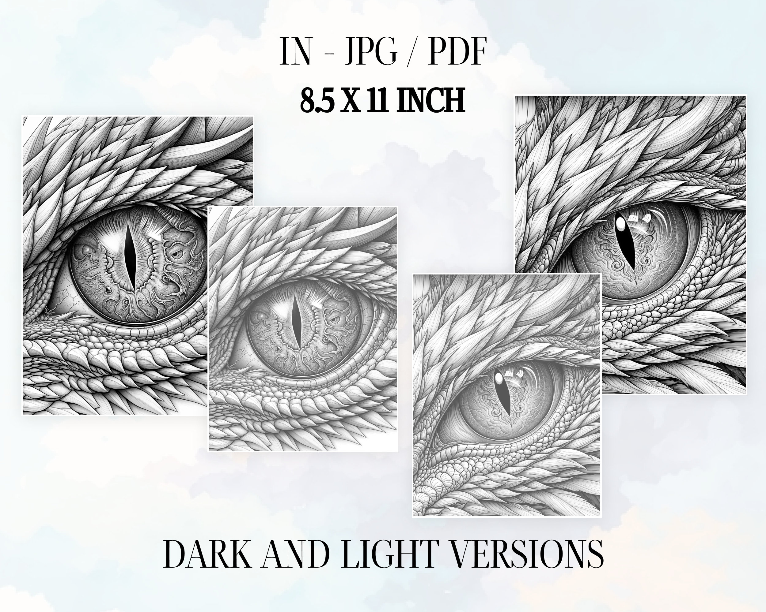 36 Dragon Eyes Coloring Pages, Grayscale Coloring, Printable PDF ...