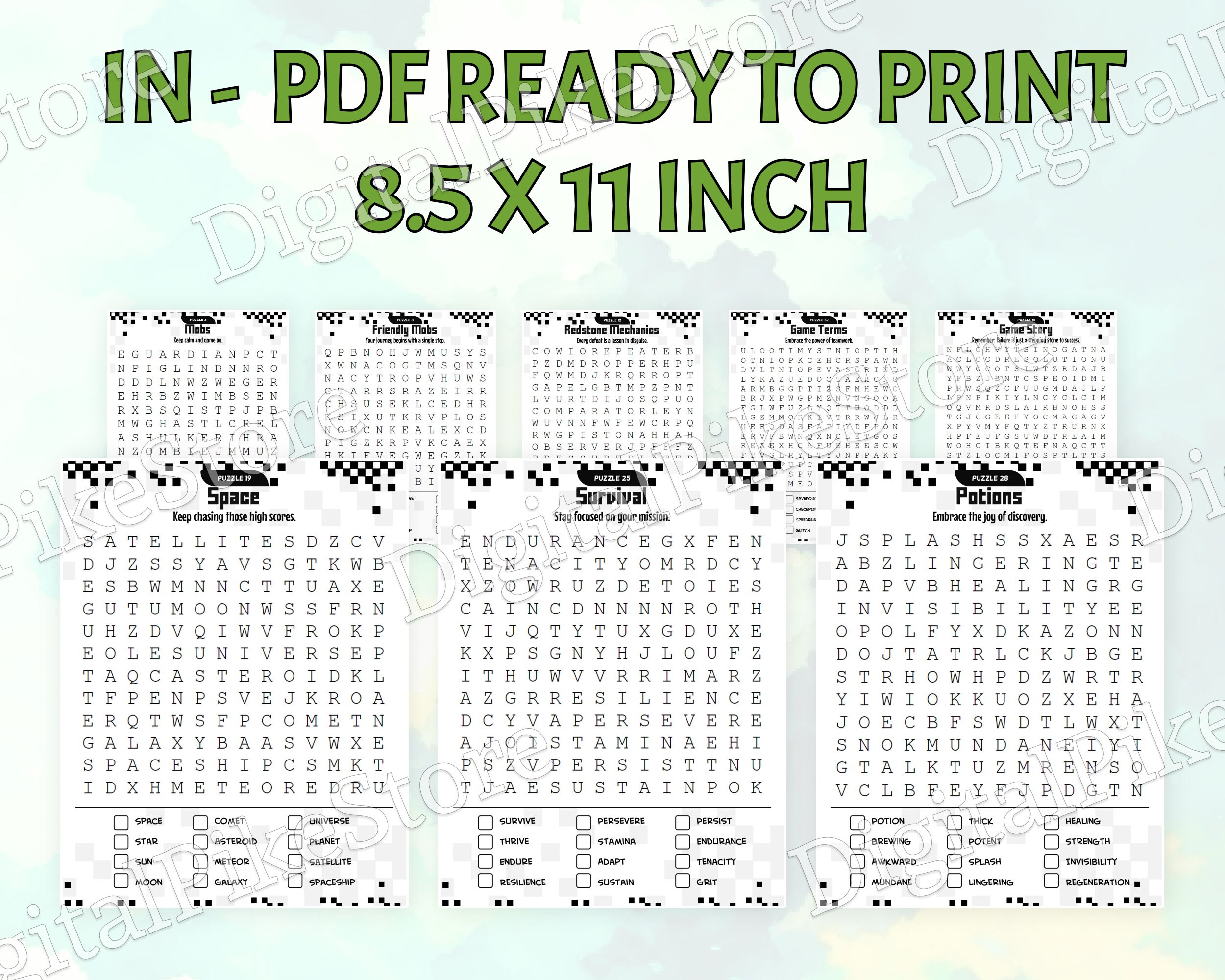 Minecraft Word Search for Kids, Kids Activity, 66 Puzzles, 800 Words ...