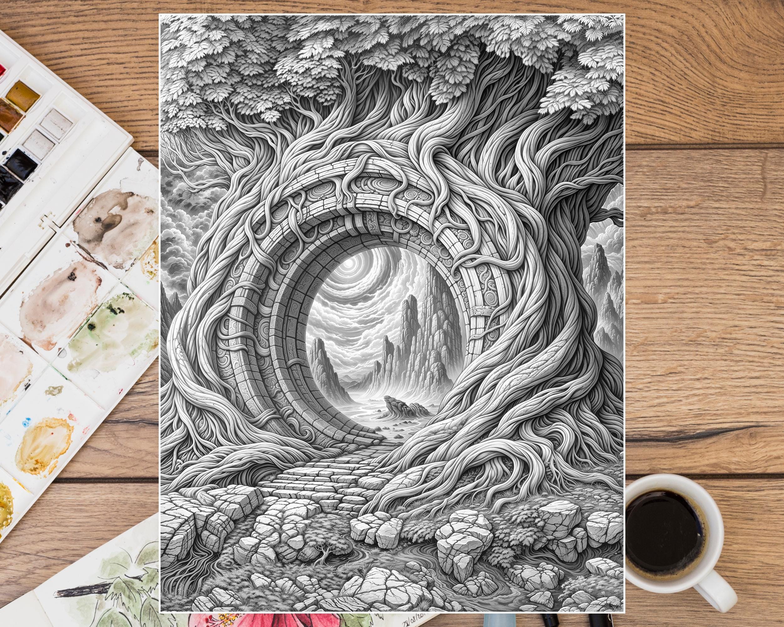 30 Ancient Portals Coloring Pages, Coloring Sheets, Fantasy Coloring ...