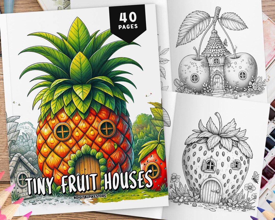 40 Tiny Fruit House Coloring Pages, Coloring Sheets, Fantasy Coloring ...