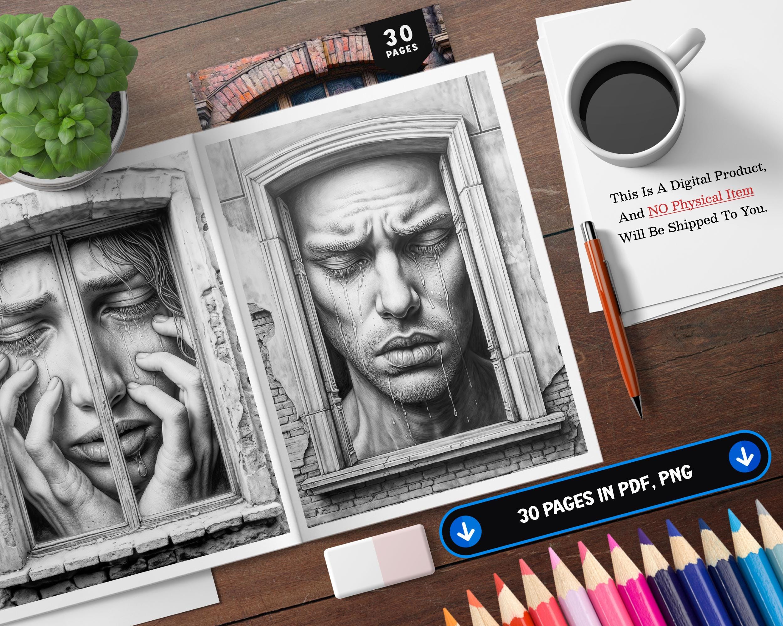 30 Emotional Panes: Sorrow Coloring Pages, Surrealism Coloring Book ...