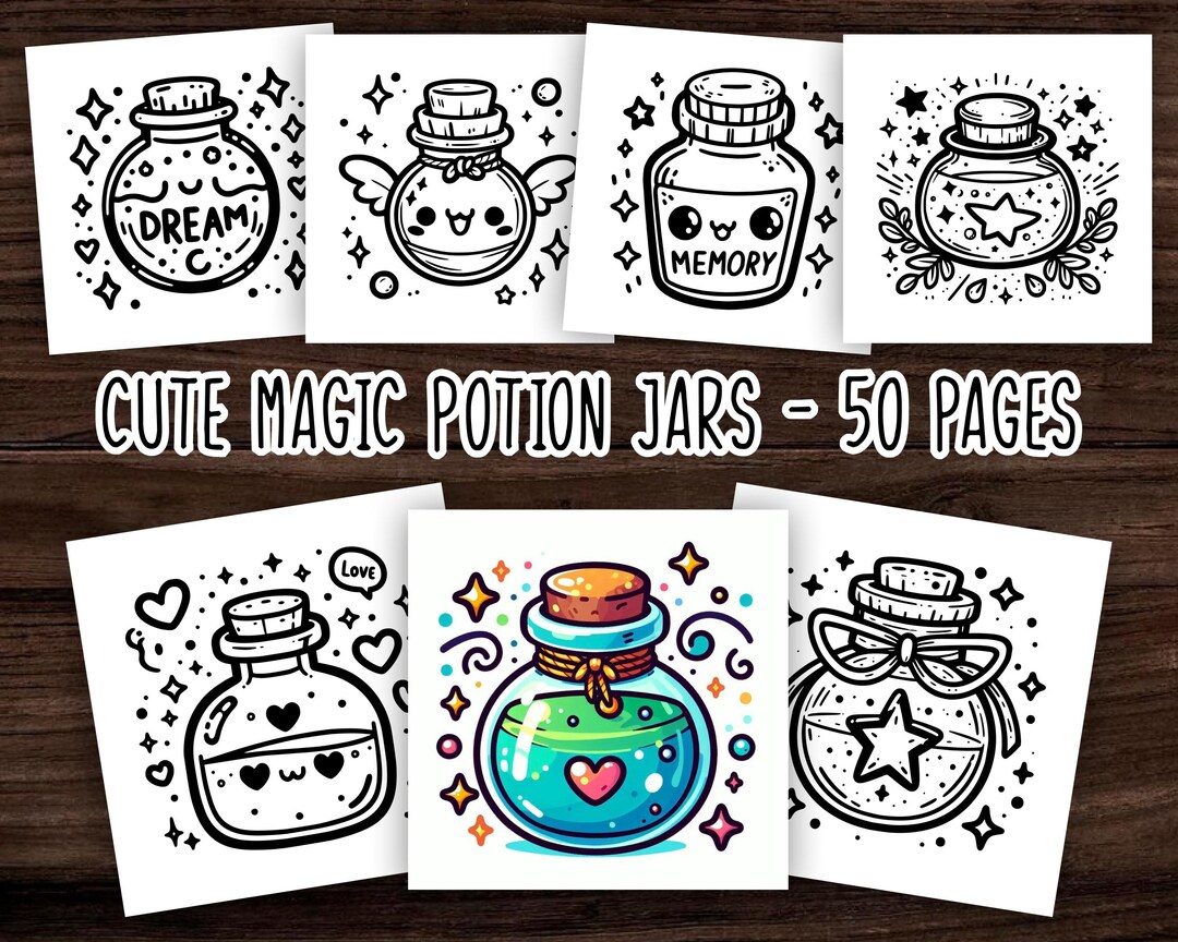 Bold and Easy Coloring Book Cute Magic Potion Jars Simple Coloring ...