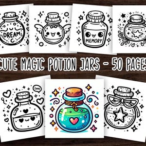 Bold and Easy Coloring Book Cute Magic Potion Jars Simple Coloring ...