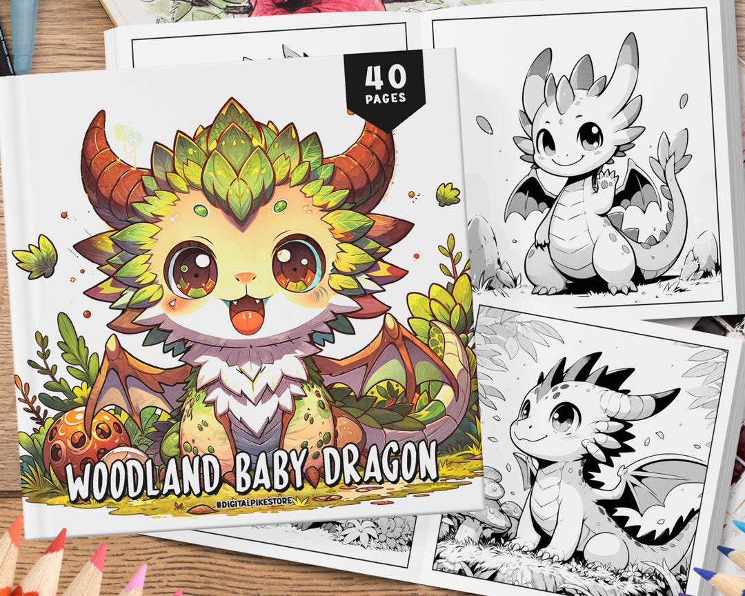 40 Kawaii Woodland Baby Dragons Coloring Book for Adults and Kids ...