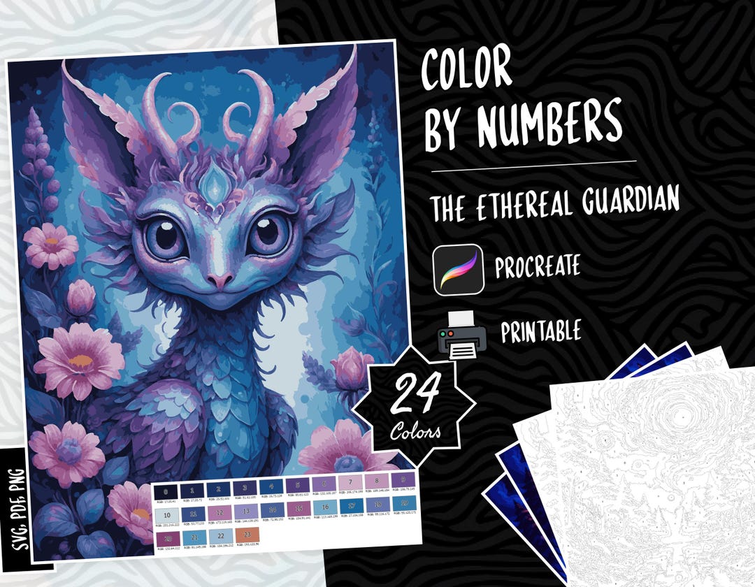 Paint by Numbers Dragon Coloring Color by Numbers Digital Coloring ...