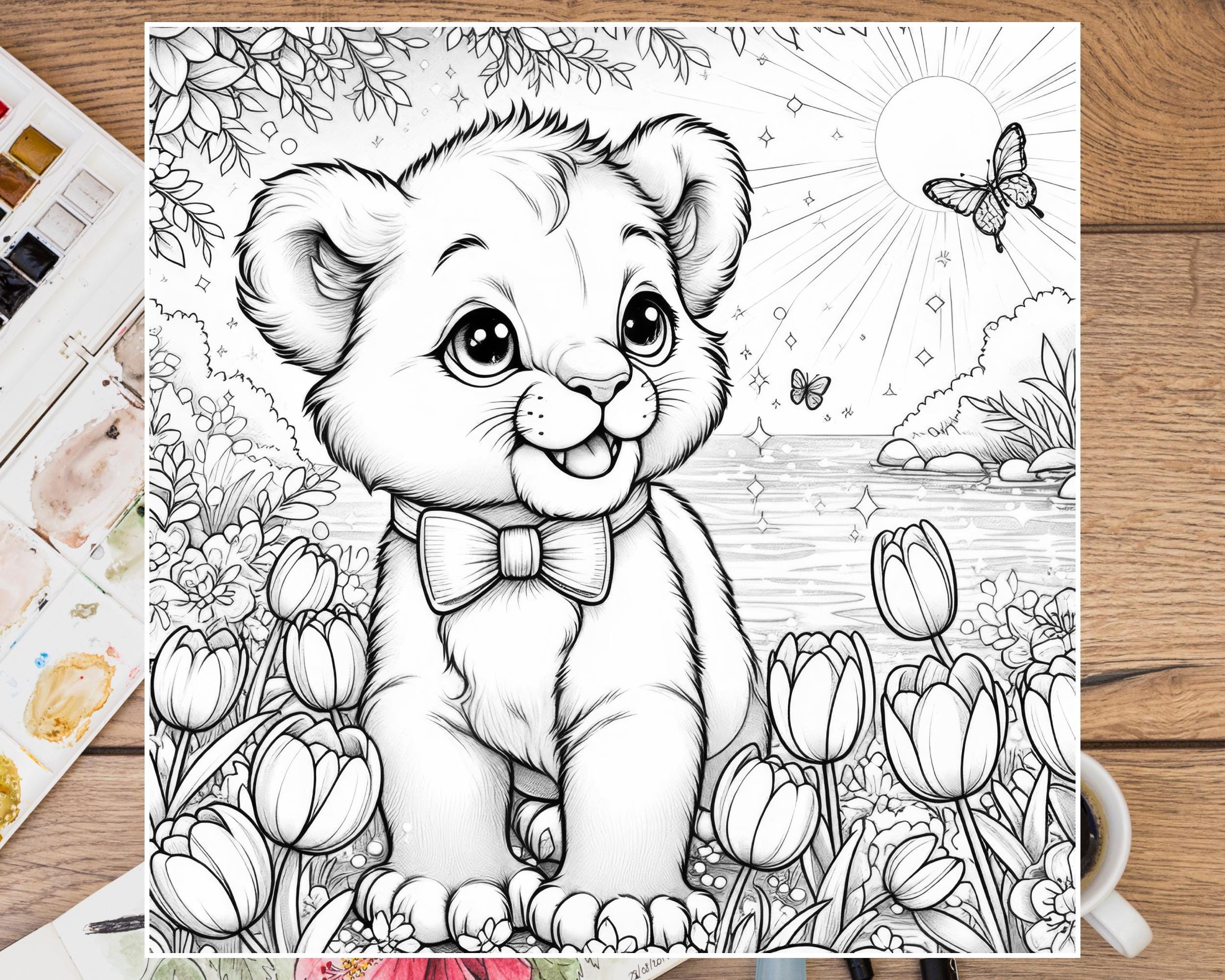 60 Floral Baby Lion Coloring Book, Animal Coloring Book, Coloring ...
