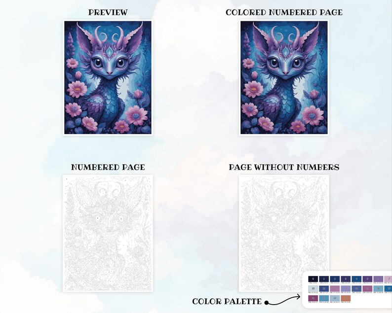 Paint by Numbers Dragon Coloring Color by Numbers Digital Coloring ...