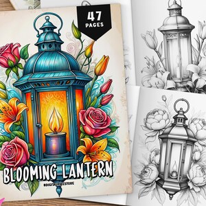 47 Blooming Lantern Coloring Book, Flowers Coloring Pages, Printable ...