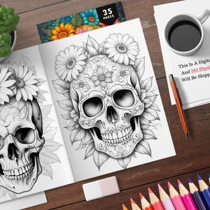 35 Blooming Skull Coloring Book, Flowers Coloring Pages, Horror ...