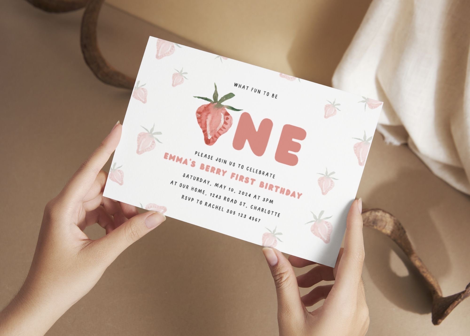 Strawberry Birthday Invitation Template - Etsy