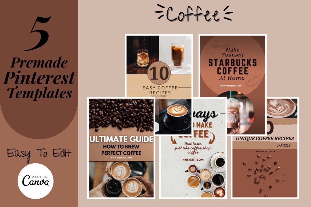 5 Premade Pinterest Templates Coffee Theme Canva - Etsy