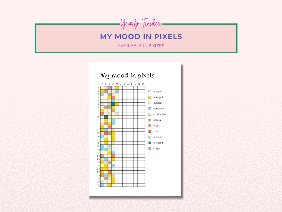 Mood in Pixels, Mood Journaling, Yearly Mood Tracker, Digital Planner ...