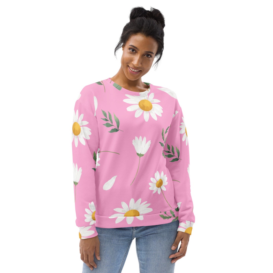 Pink White Yellow Daisies Sweater, Cute Novelty Flowers Beautiful ...