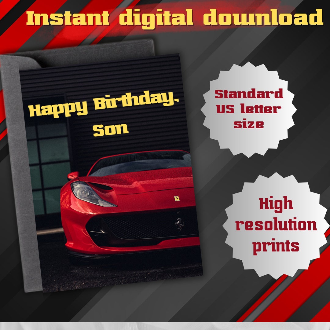 Ferrari Birthday Card for Boy Party Greeting Card Red Ferarri - Etsy
