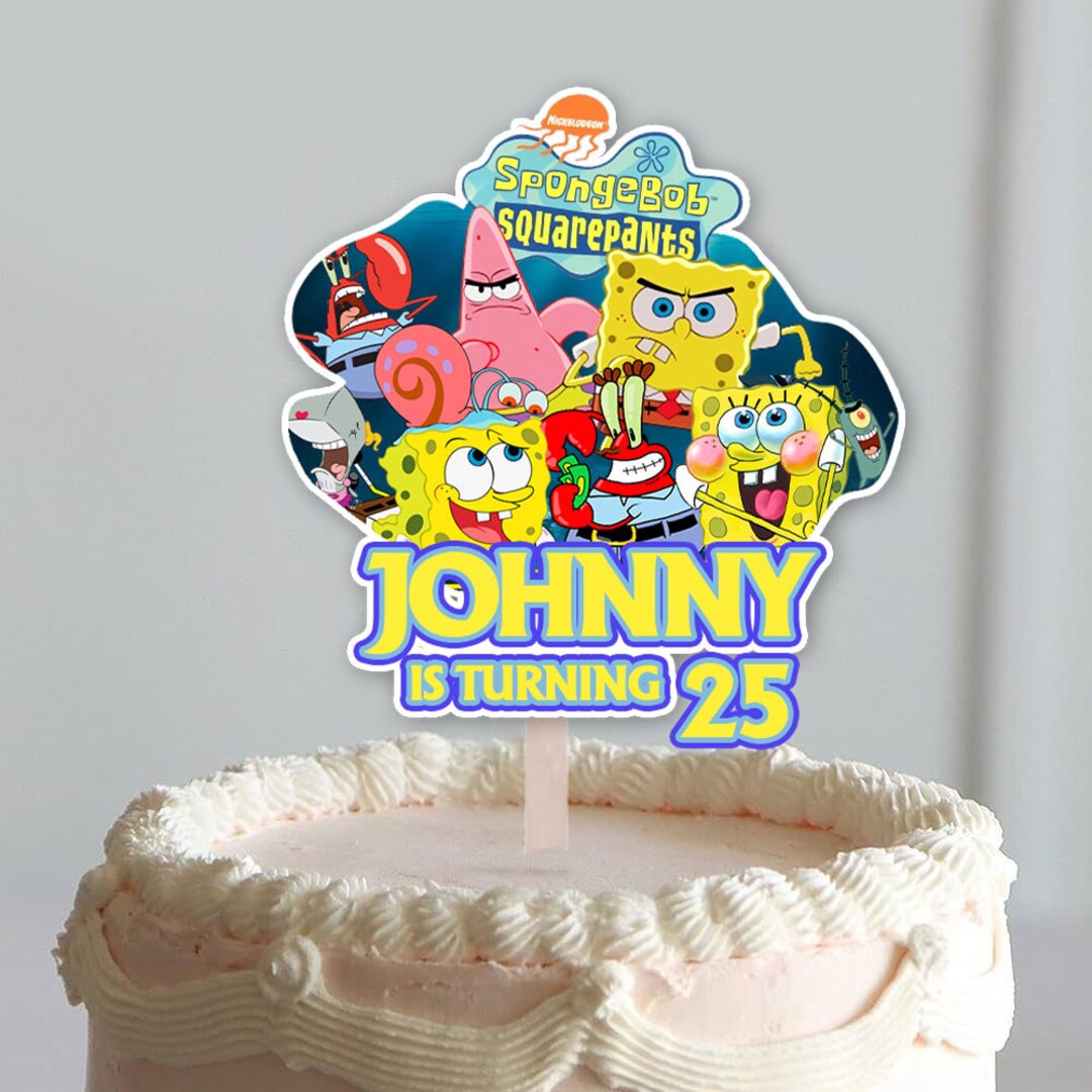 Digital Sponge Cake Topper, Personalized Sponge Themed Birthday, Custom ...