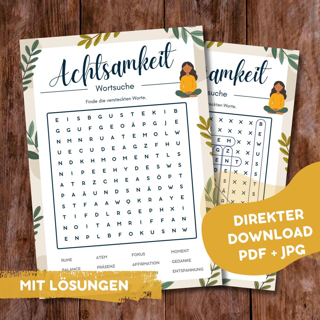 Mindfulness Word Search in German – Letter Scramble | Mindfulness Game ...