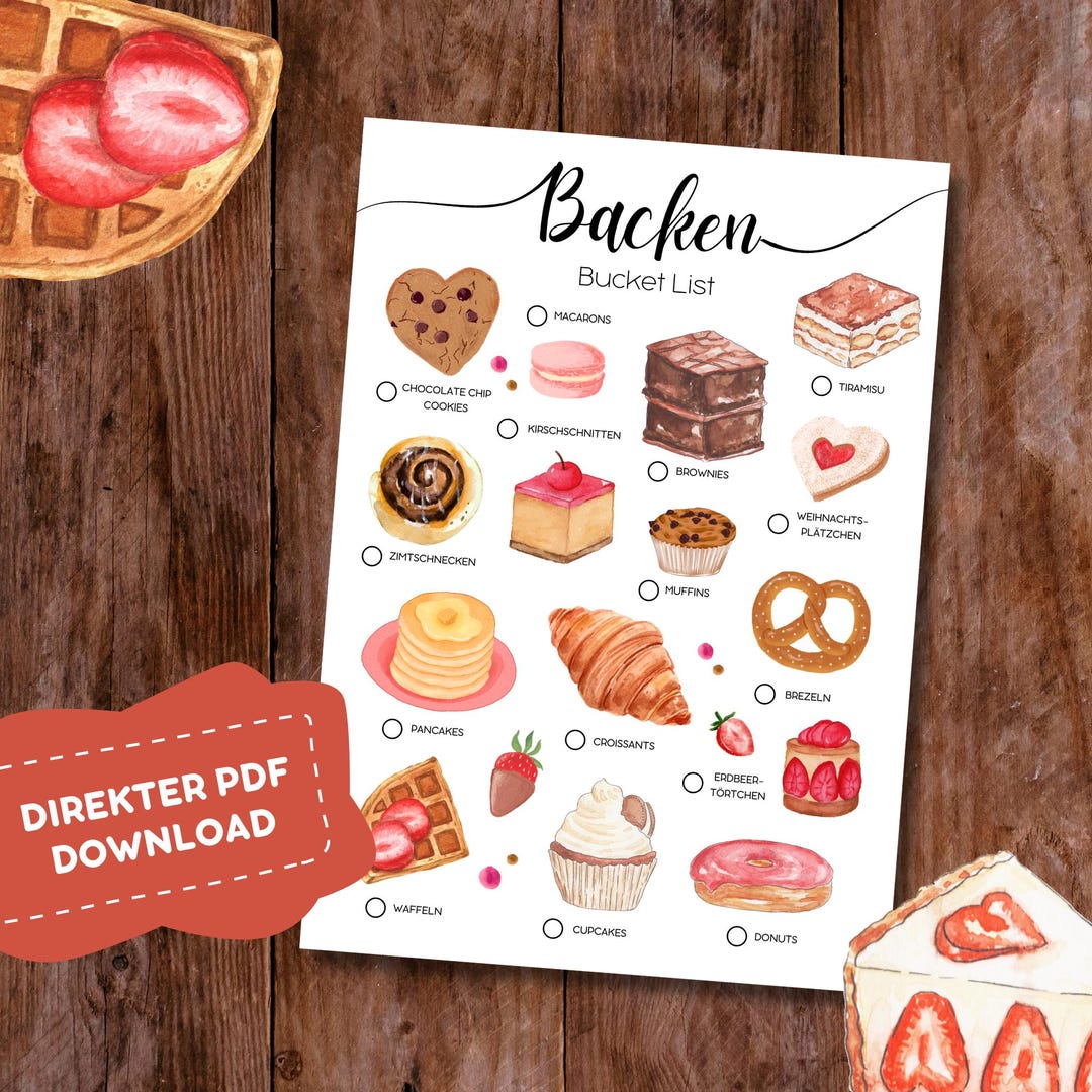 Baking Bucket List in German to Print and Tick off | Baking To-do List ...