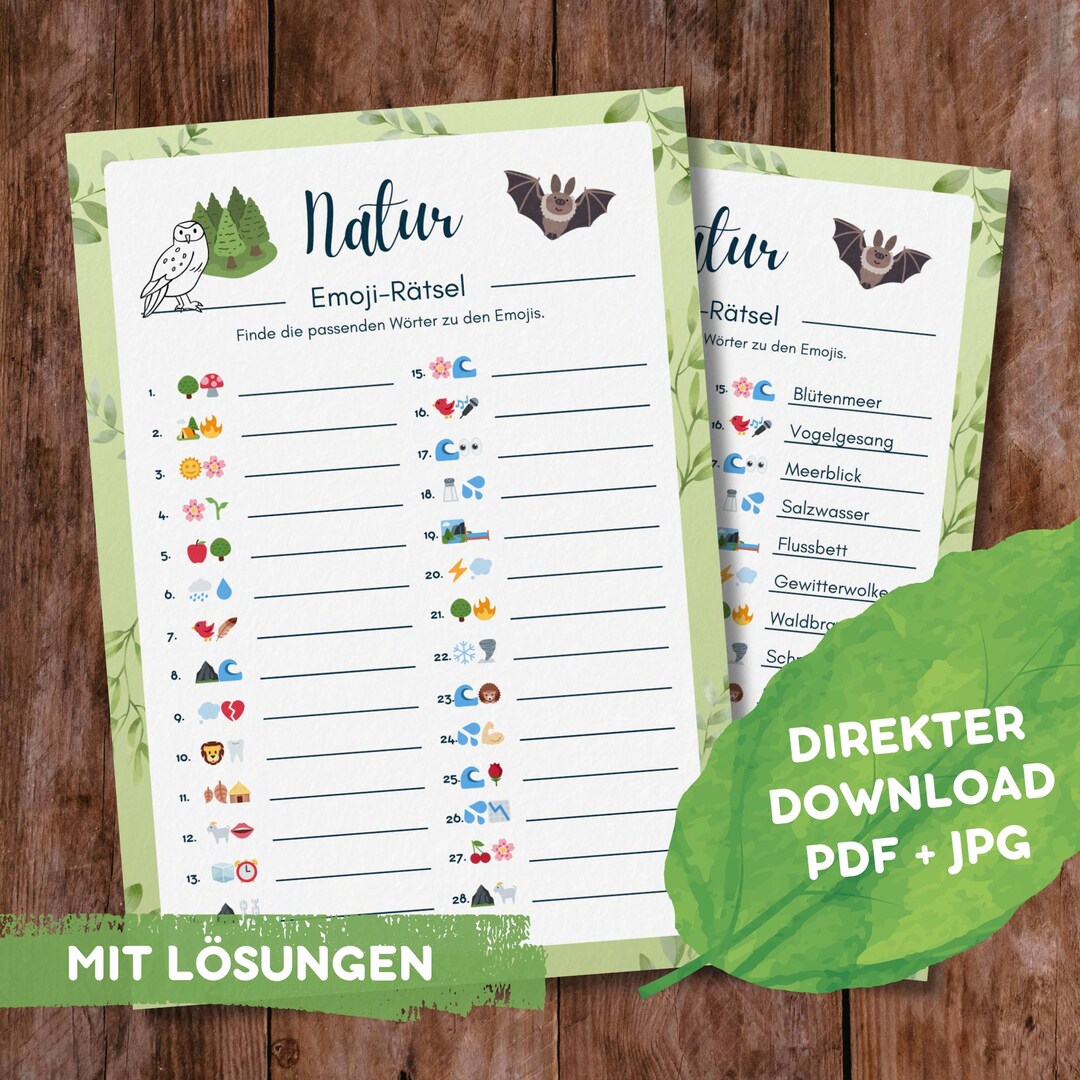 Nature Emoji Puzzle With 28 Words Fun to Print Out in German for ...