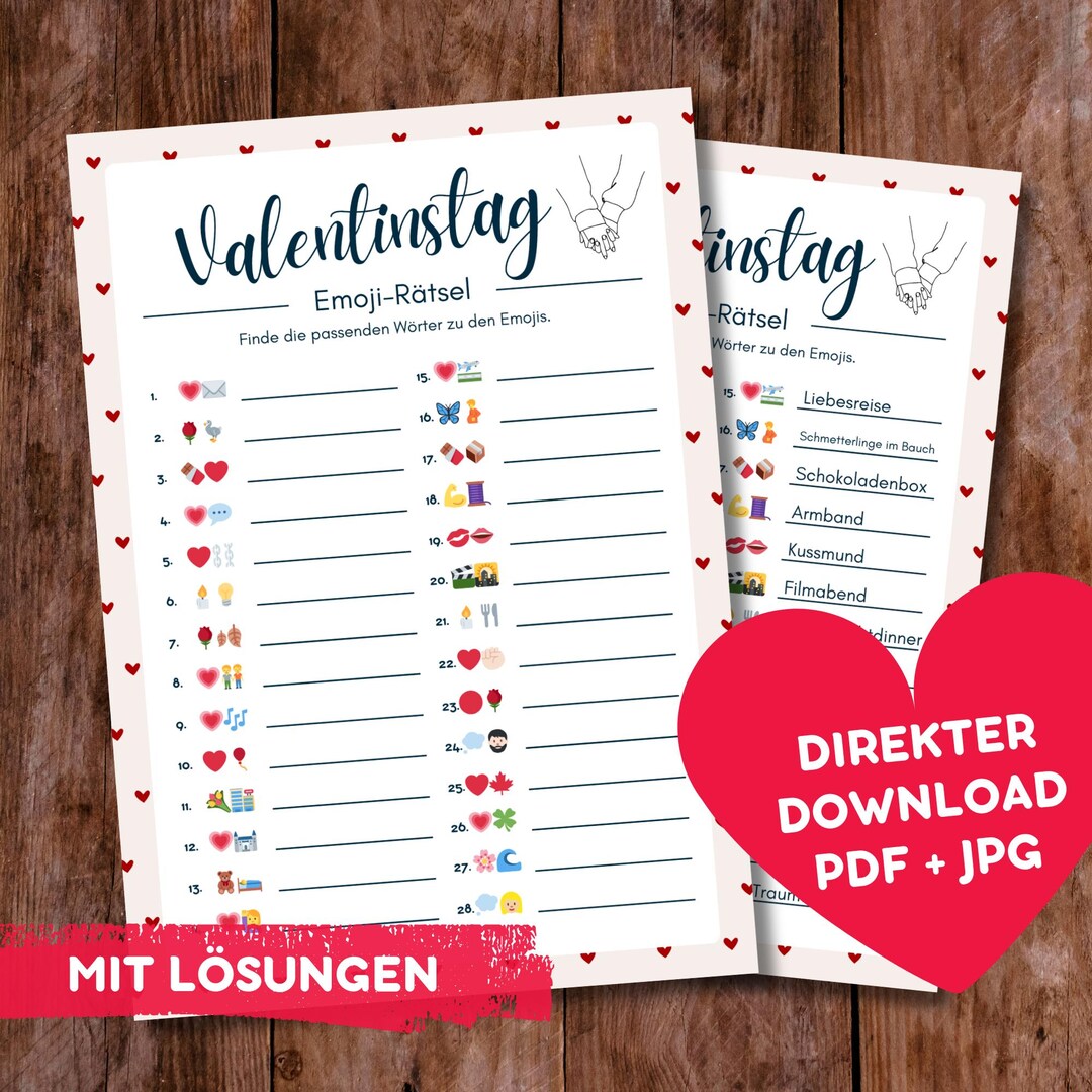 Valentine's Day Emoji Puzzle With 28 Words – Printable Guessing Game in ...