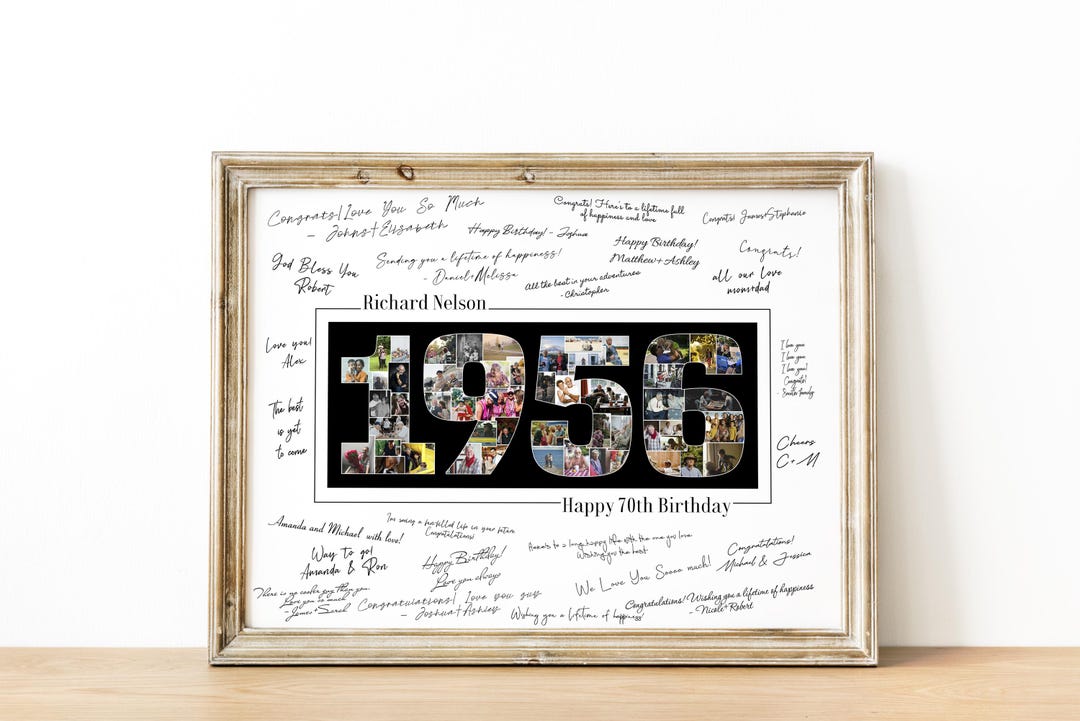 70th Photo Collage Gift, Personalized Milestone Signature Guest Book ...