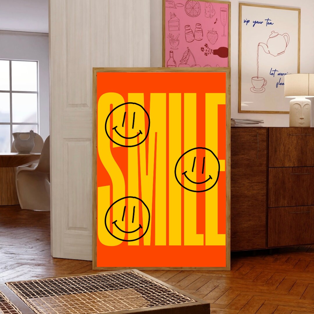 Cute Red Smiley Smile Poster, Happy Days Poster, Yellow Positive ...