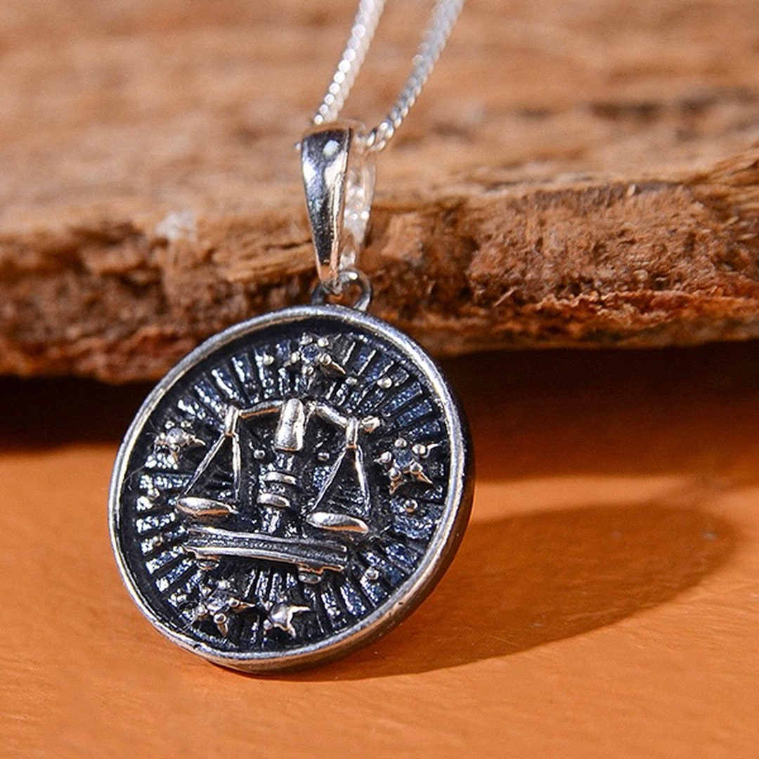 Sterling Silver Libra Zodiac Necklace: Unisex Horoscope Talisman - Etsy