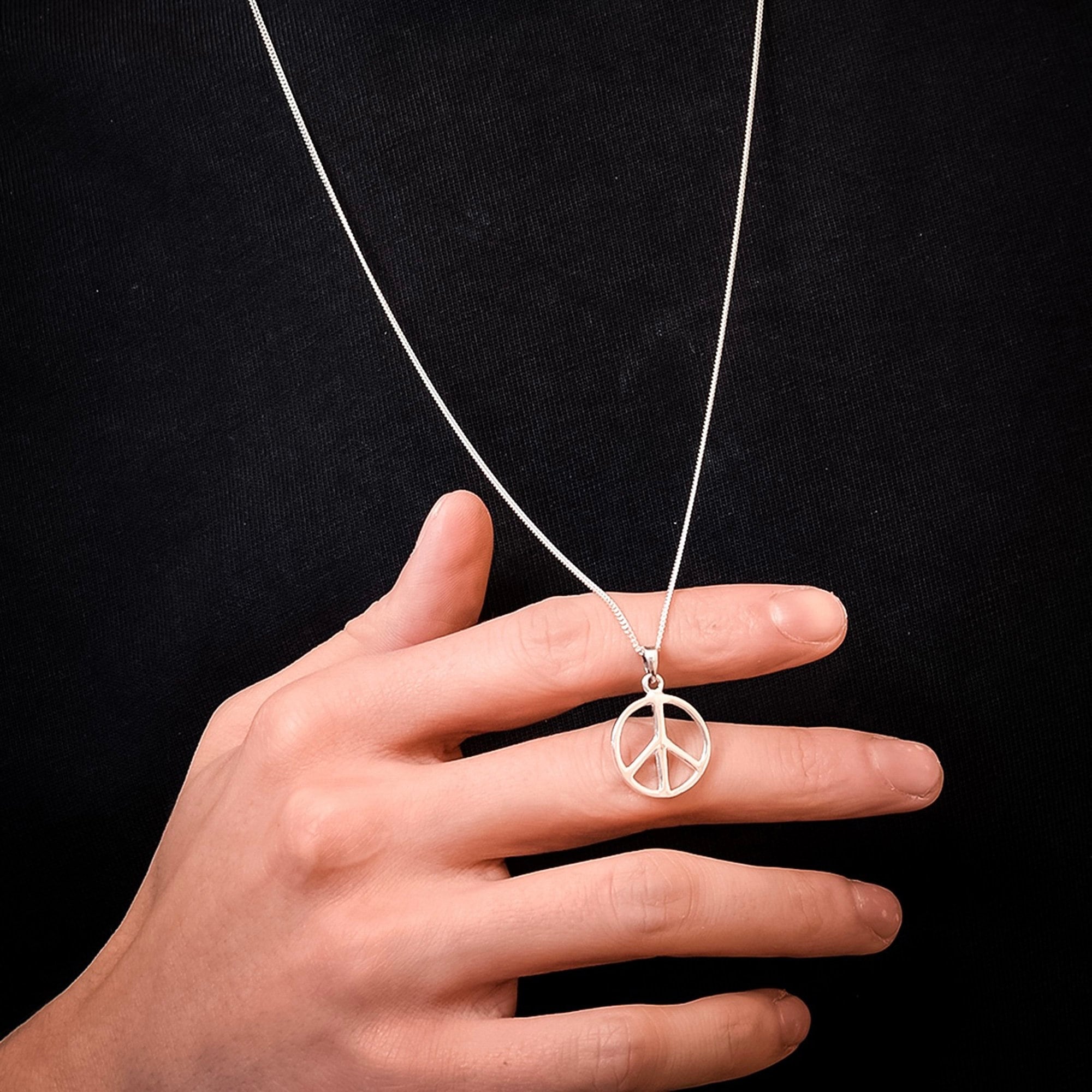 Silver Peace Sign Necklace 925 Sterling Silver Peace Symbol Unisex ...