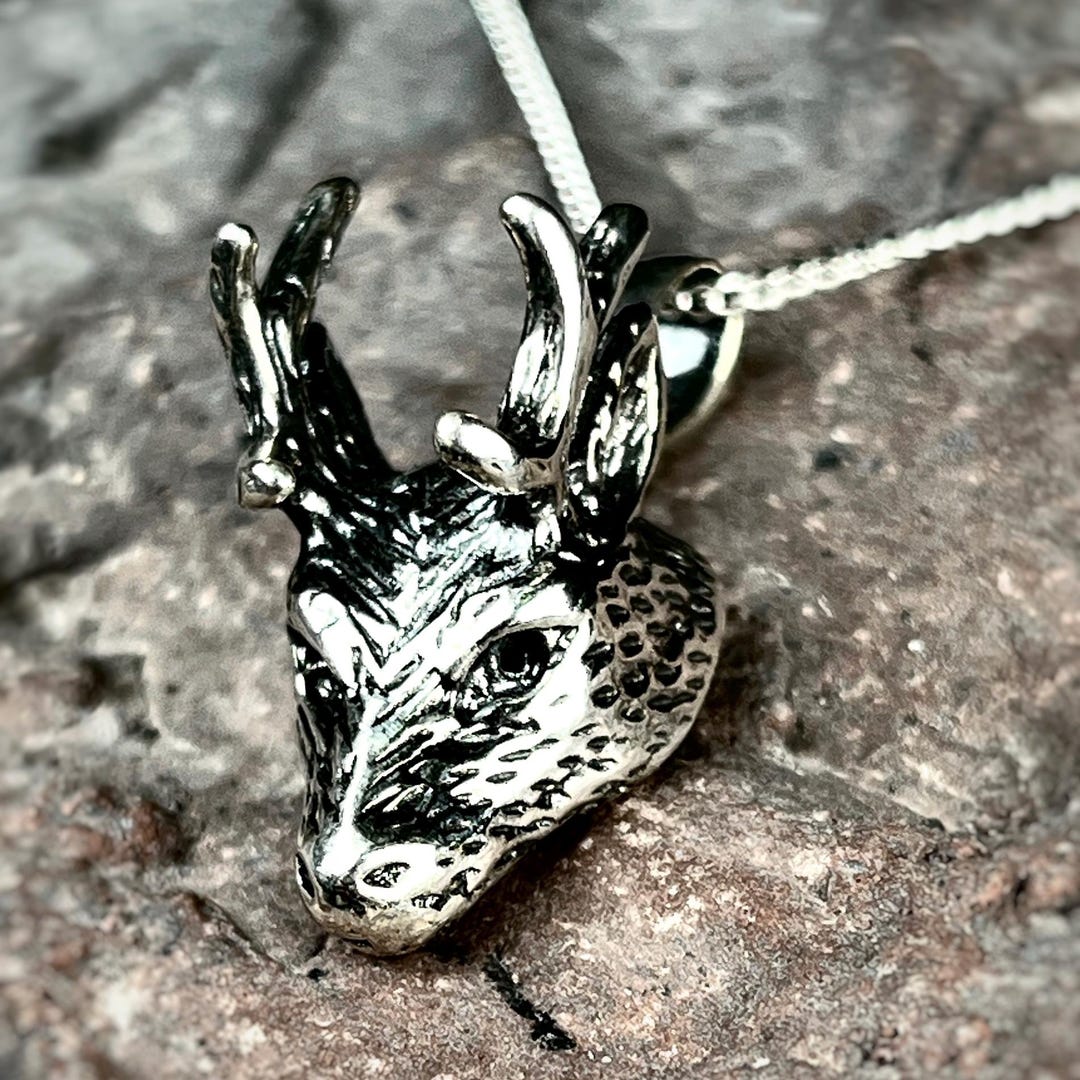 Silver Deer Head Necklace 925 Sterling Silver Deer Figured Unisex ...