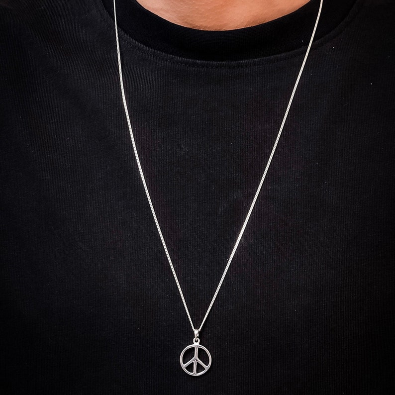 Silver Peace Sign Necklace 925 Sterling Silver Peace Symbol Unisex ...