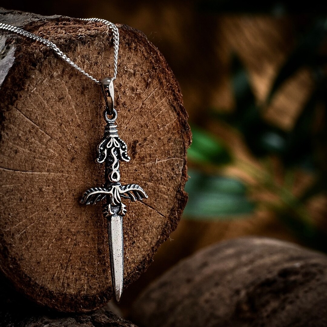 Silver Sword Necklace 925 Sterling Silver Sword Figured Men's Necklace ...