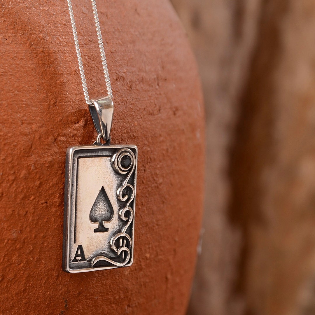 Ace of Spades Sterling Silver Necklace - Lucky Card Pendant - Etsy