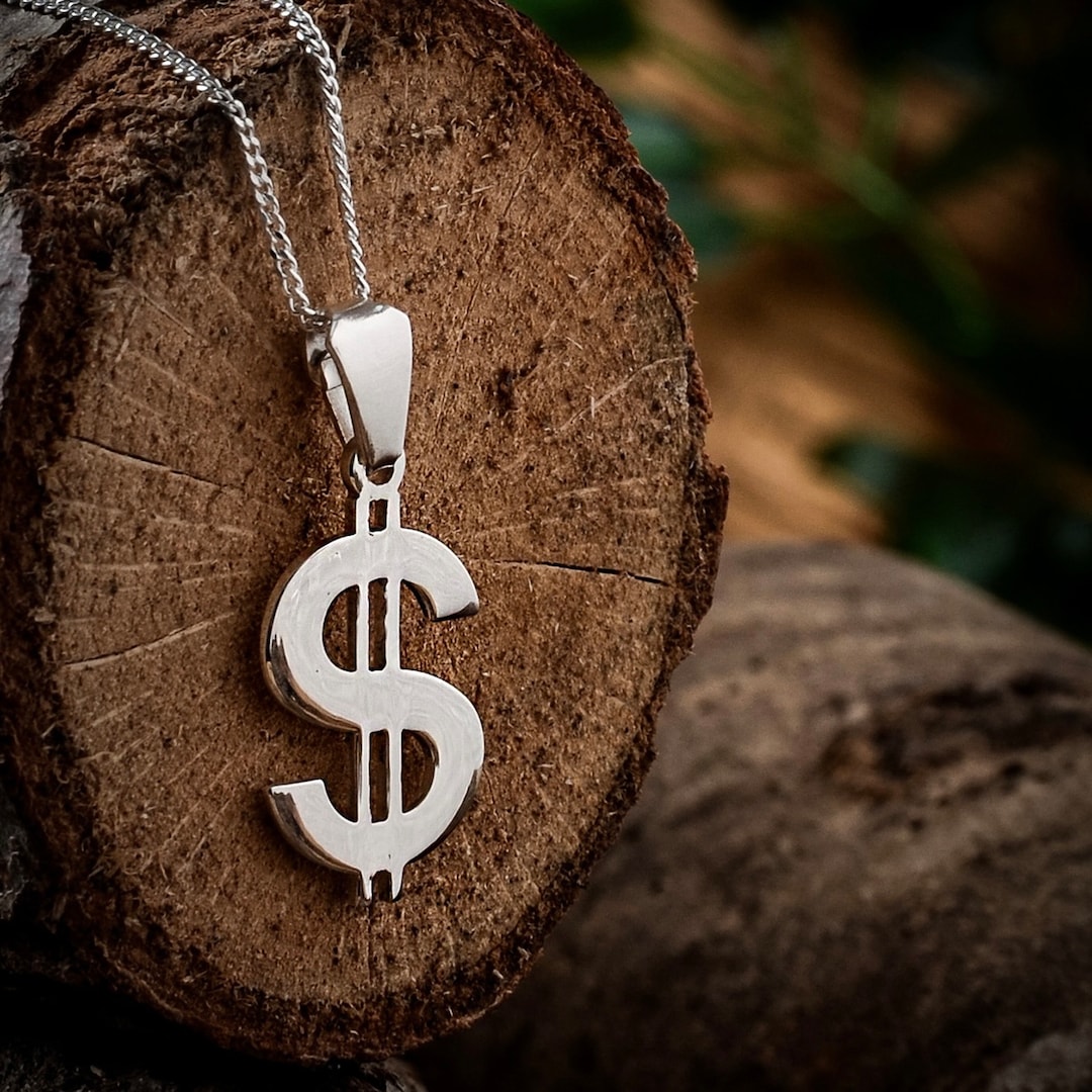 Silver Dollar Necklace 925 Sterling Silver Dollar Sign Men Necklace - Etsy
