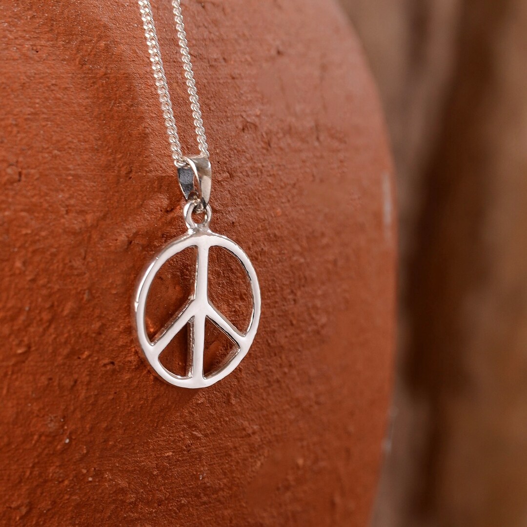 Silver Peace Sign Necklace 925 Sterling Silver Peace Symbol Unisex ...