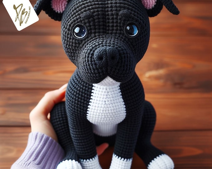Crochet Pattern of Black Pitbull With White Paws. Amigurumi Pitbull ...