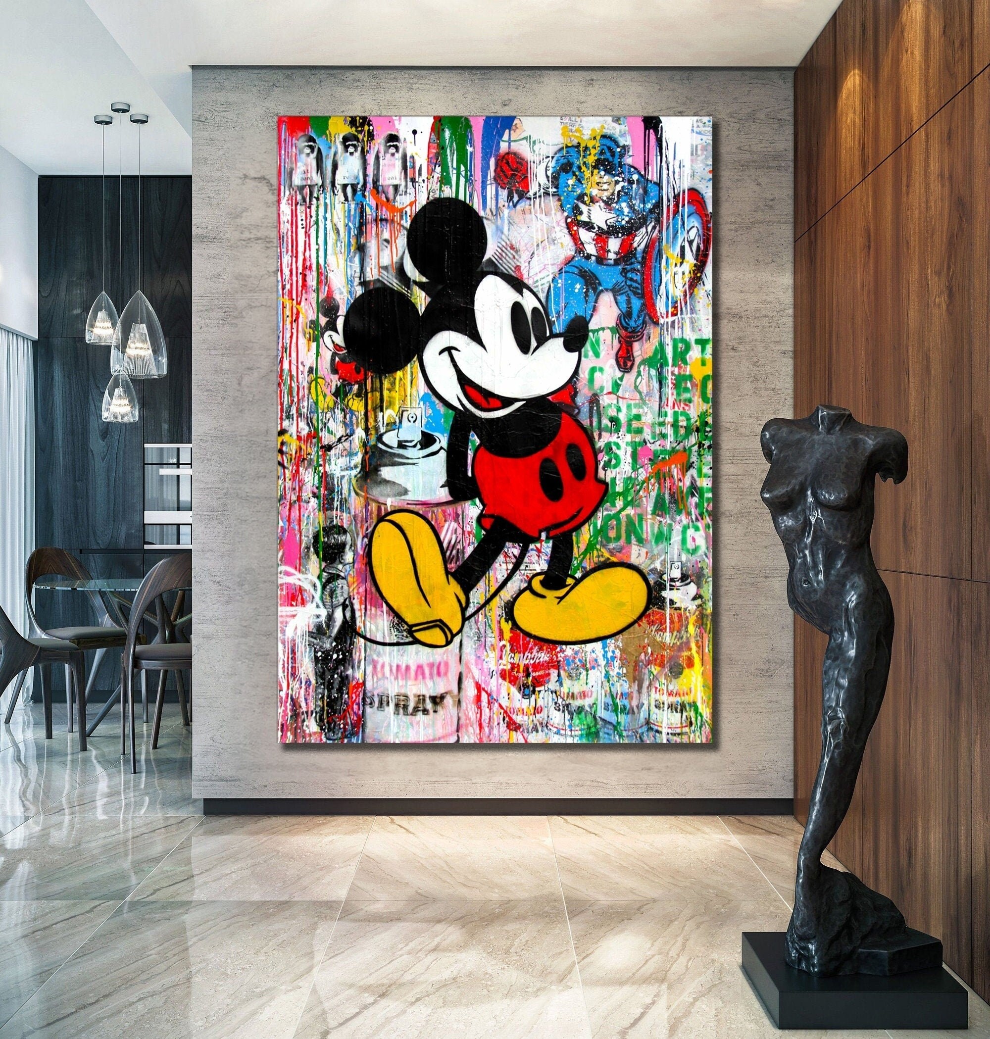 Mickey Mouse Banksy Pop Art Print Cartoon Home Decor Wall Art Luxury ...